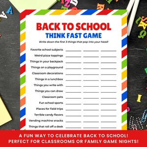 Back to School Think Fast Game | Back to School Printable Activities ...