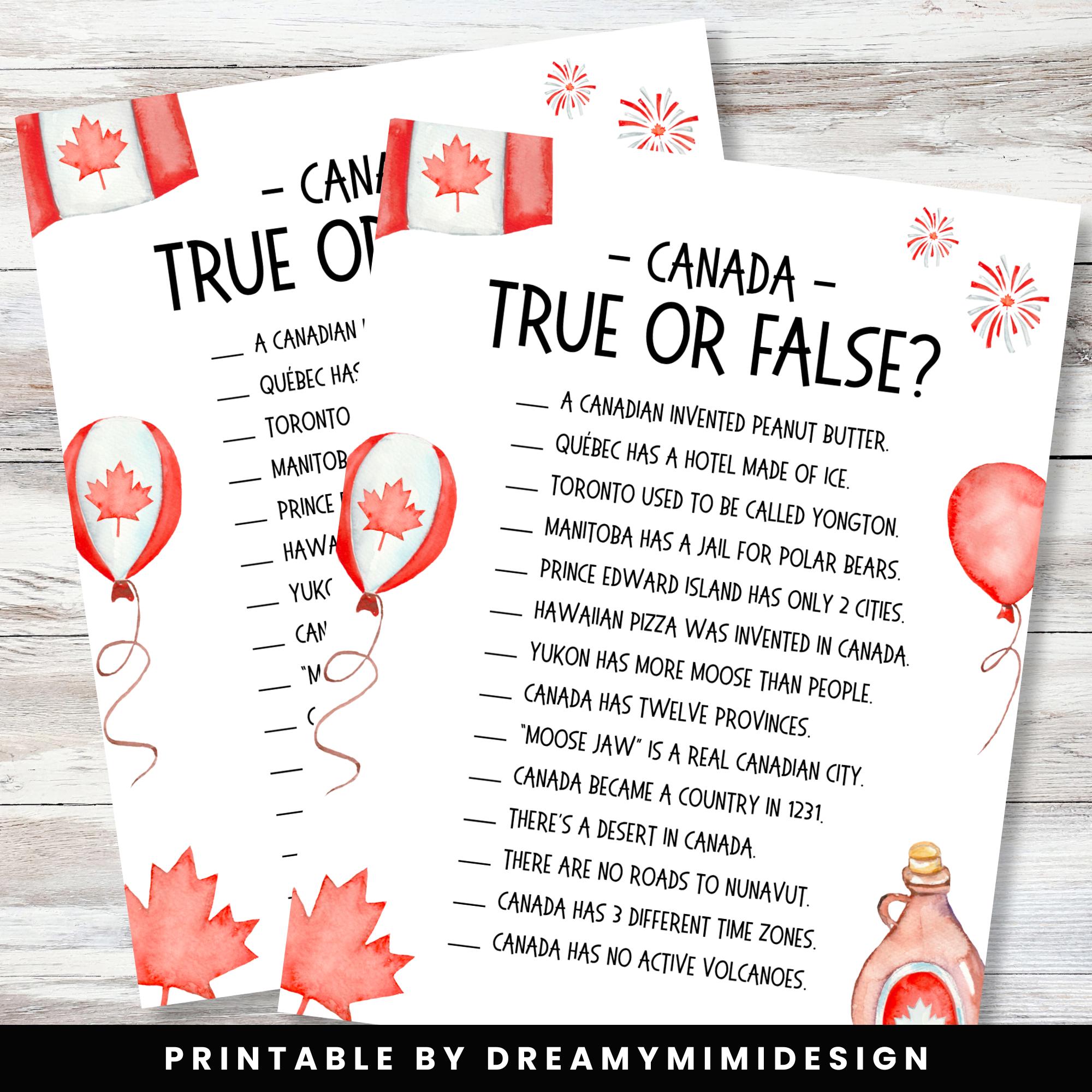 Canada Day True or False Trivia, Quiz About Canada, Canada Day Party ...