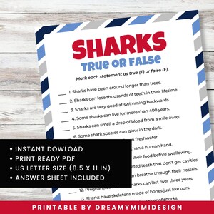 Shark Party Trivia Game | Classroom Printables | Shark Party Printables ...