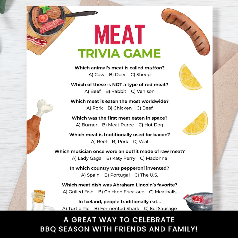 Meat Trivia Game | Printable BBQ Party Game | Office Summer Party ...