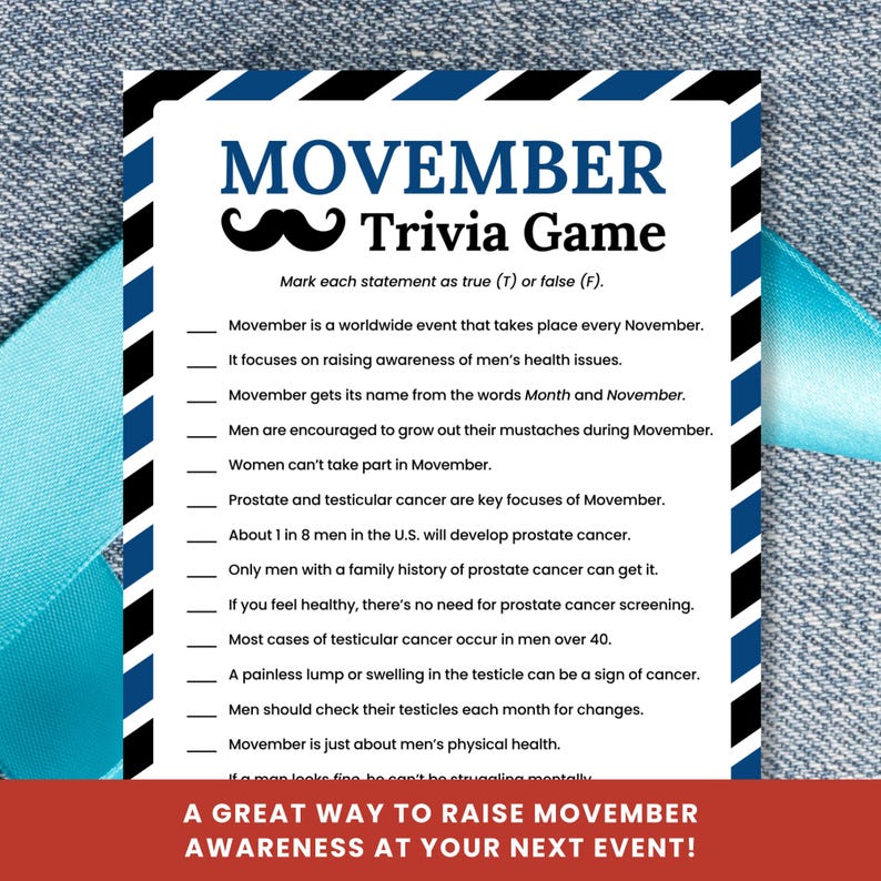 Movember Trivia | Printable Men's Health Activity for Awareness Events ...