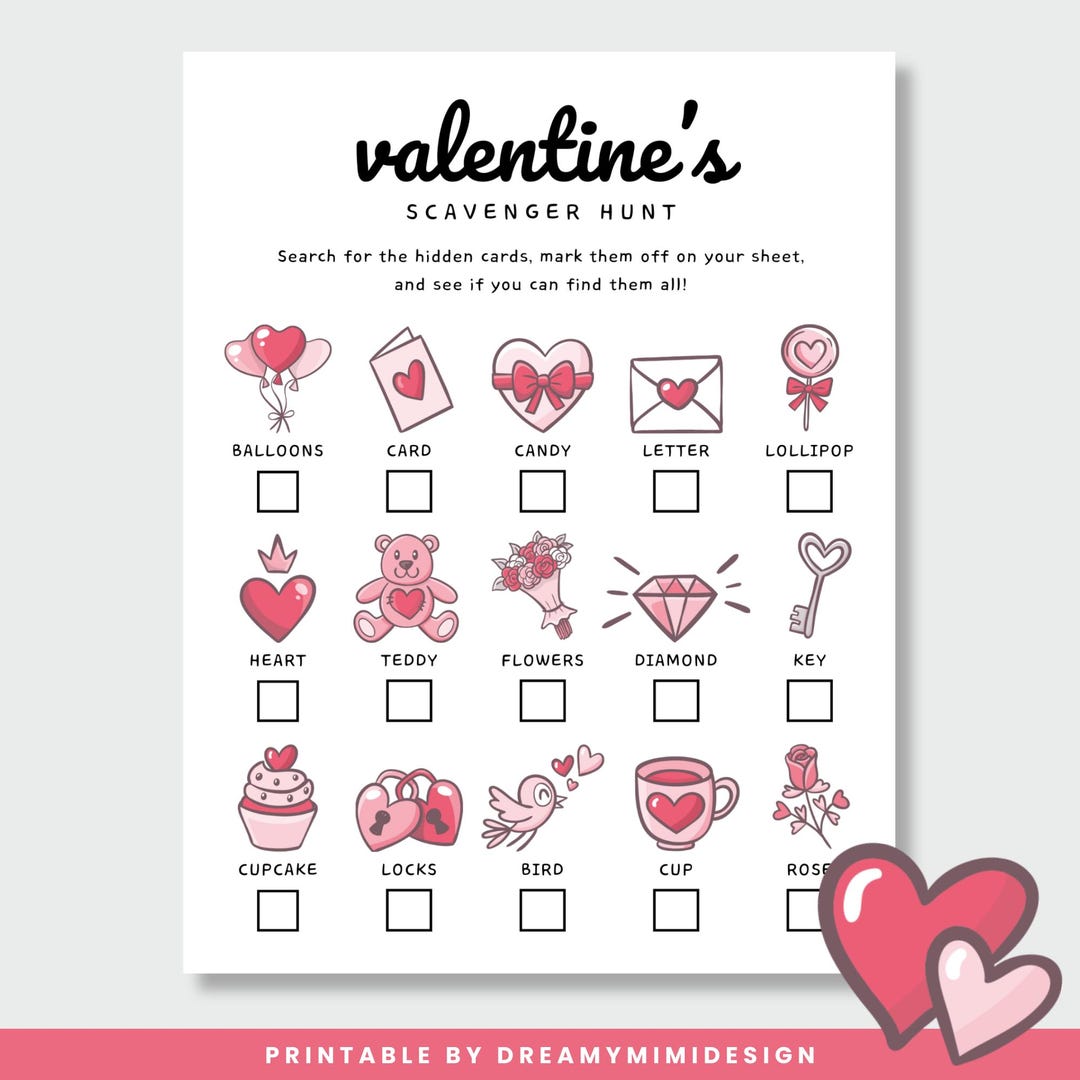 Valentine's Day Scavenger Hunt, PRINTABLE Game for Kids and Adults ...