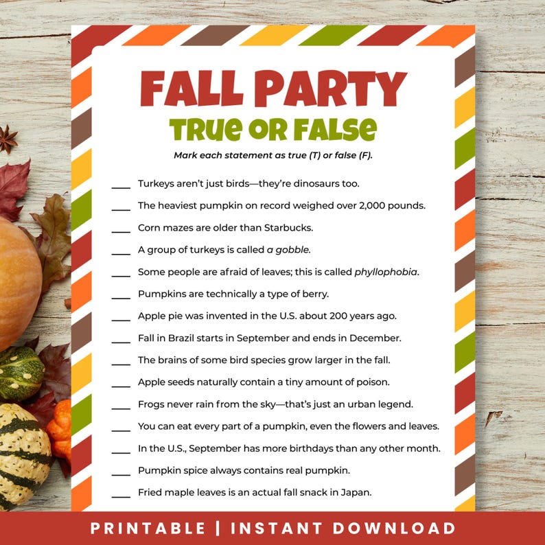 Fall True or False Game | Printable Fall Activity for Kids, Teens ...