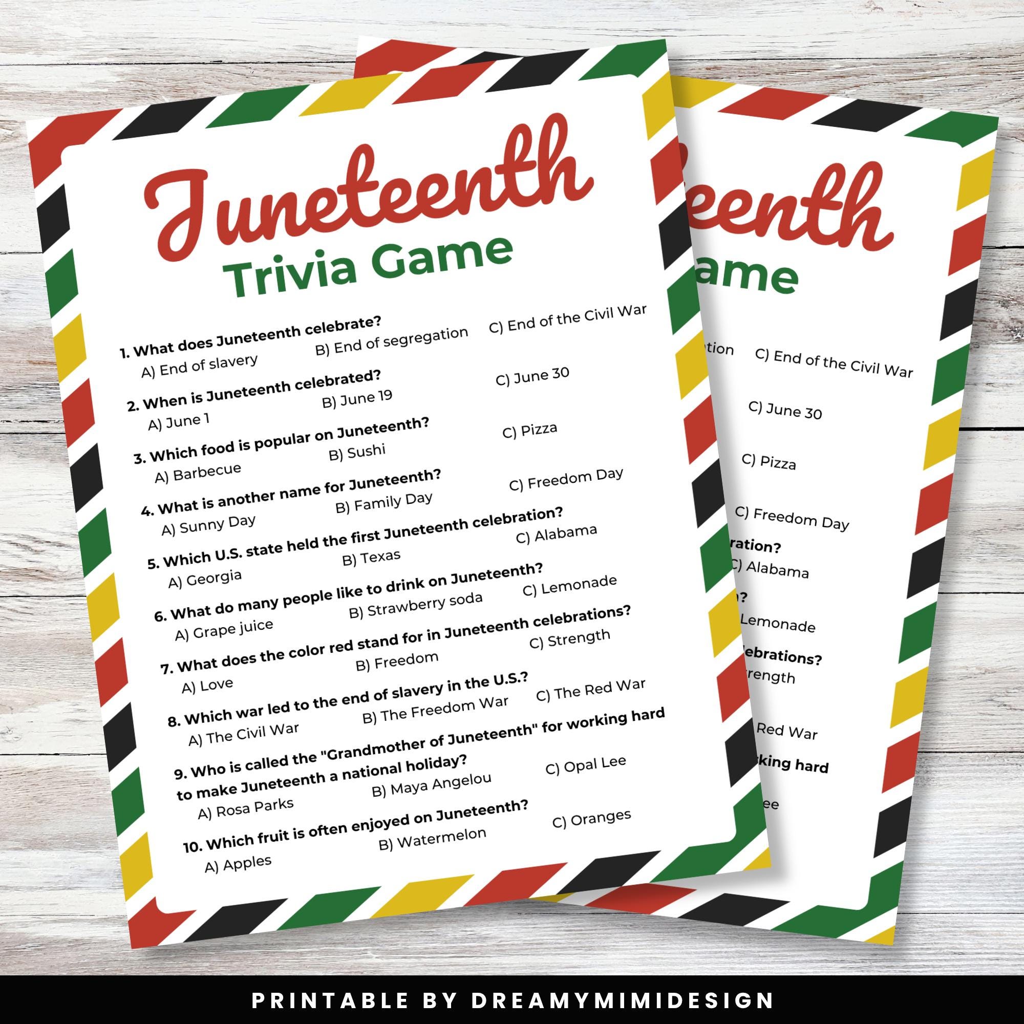 Juneteenth Trivia Game, Juneteenth Quiz, African American History Quiz ...