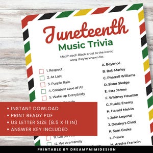 Juneteenth Music Trivia Game, Freedom Day Printable, Juneteenth Song ...