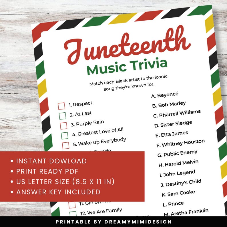 Juneteenth Music Trivia Game, Freedom Day Printable, Juneteenth Song ...