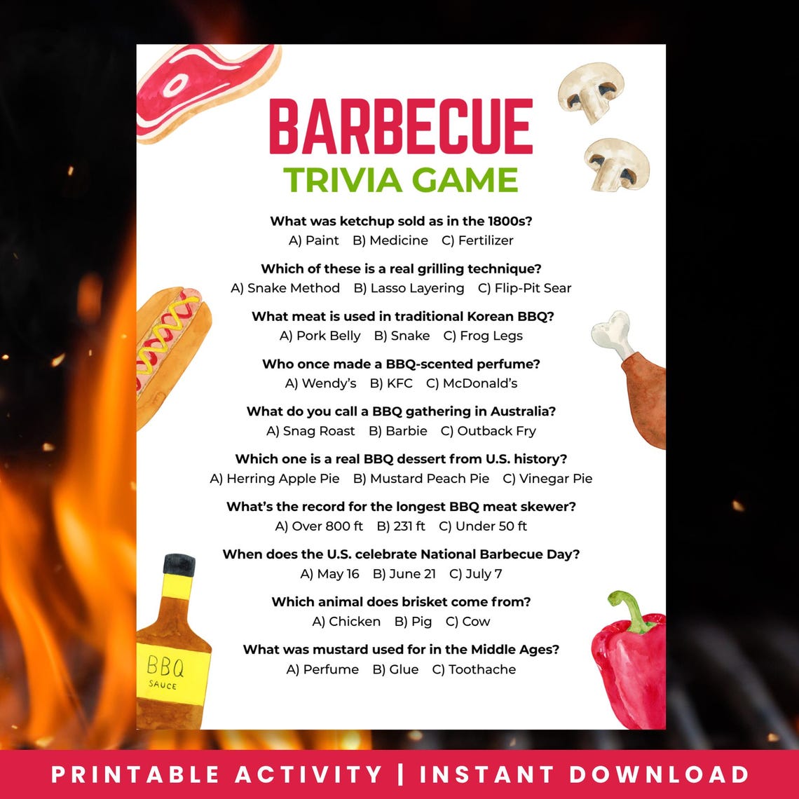 Backyard BBQ Trivia Game | Printable Summer Party Quiz for Family Game ...