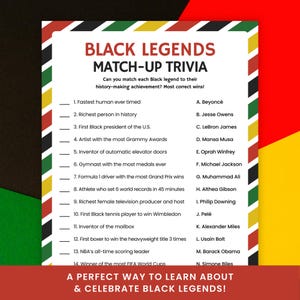 Black History Month Trivia, PRINTABLE Black Legends Matching Game for ...