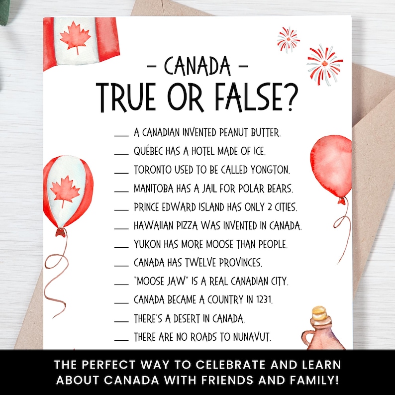 Canada Day True or False Trivia, Quiz About Canada, Canada Day Party ...