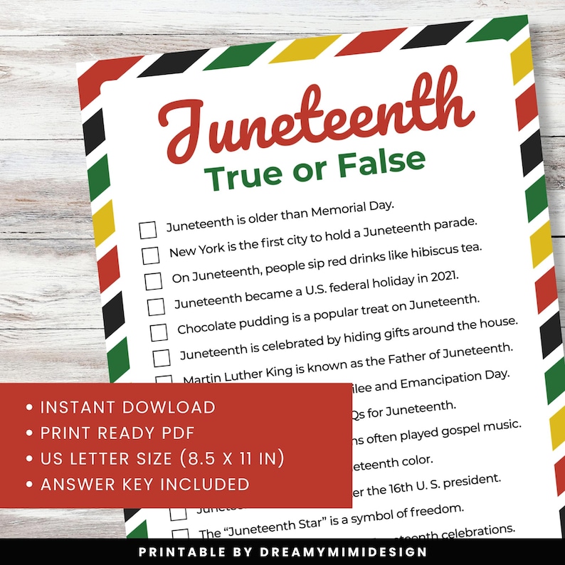 Juneteenth True or False Game, Educational Black History Trivia ...