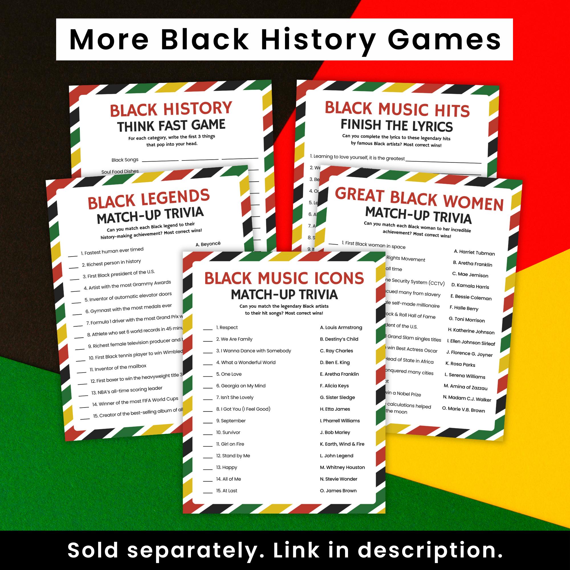 Black History Month Trivia, Famous Black Women Quiz, PRINTABLE Matching ...
