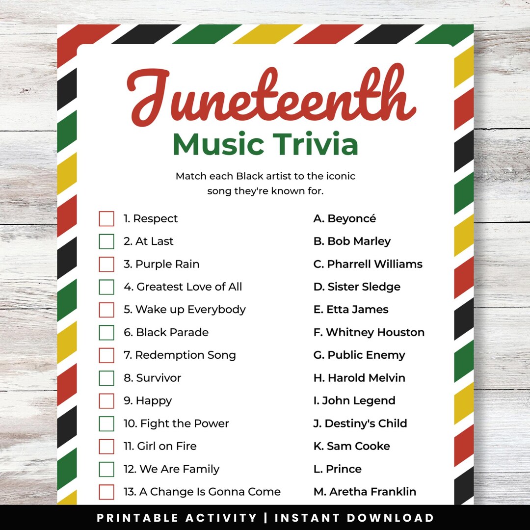 Juneteenth Music Trivia Game, Freedom Day Printable, Juneteenth Song ...