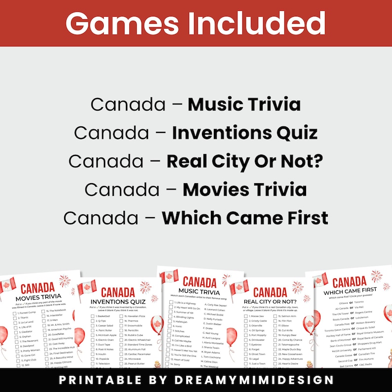 Canada Day Games Bundle | Printable Canada Trivia for Parties, Bbqs ...