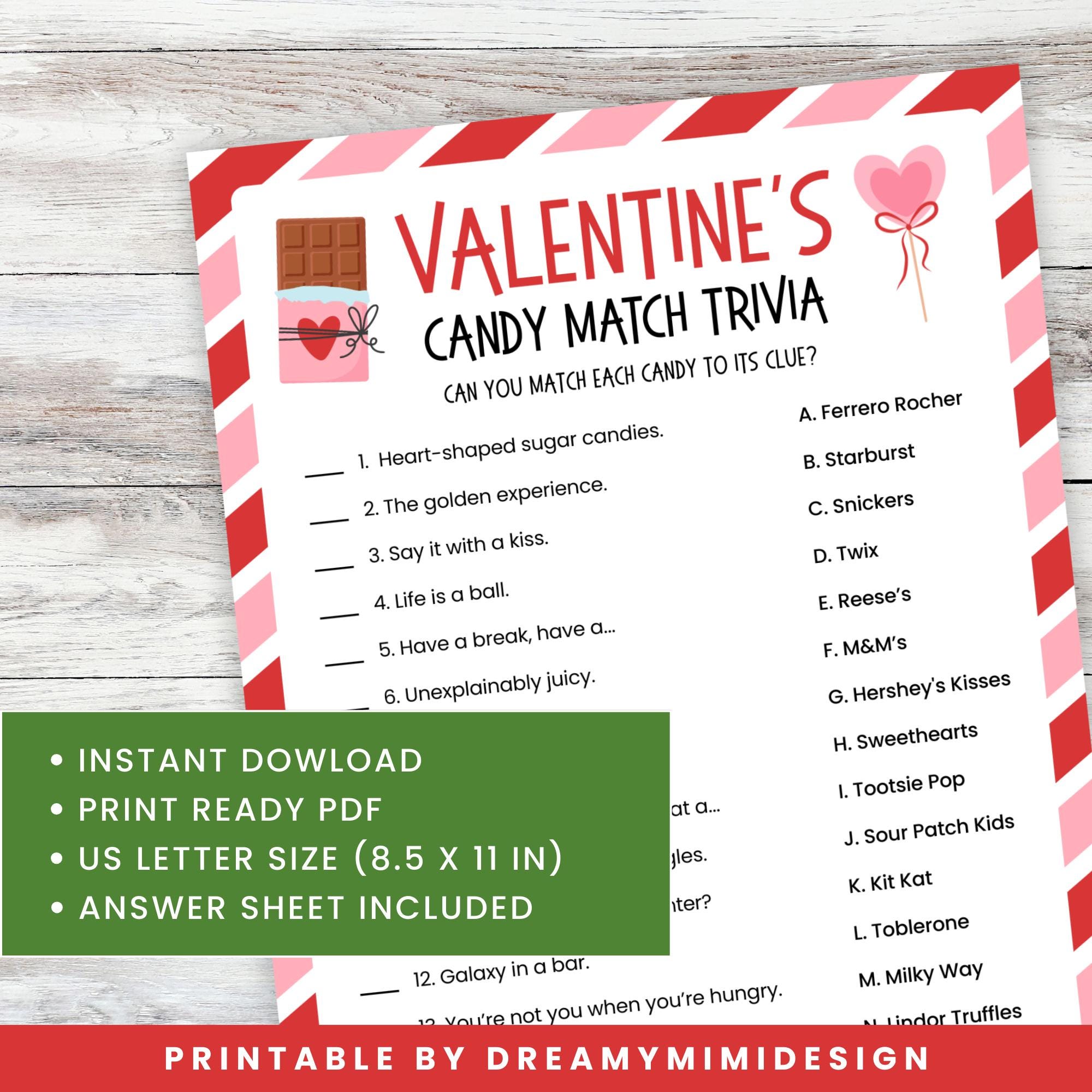 Valentines Candy Match up Game | Valentine Trivia | Valentines Day ...