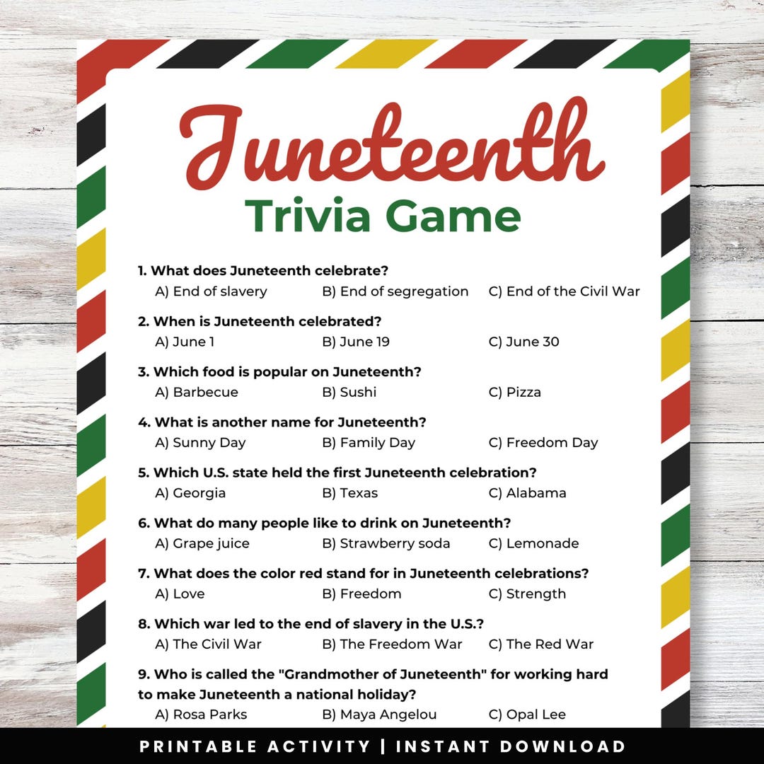 Juneteenth Trivia Game, Juneteenth Quiz, African American History Quiz ...