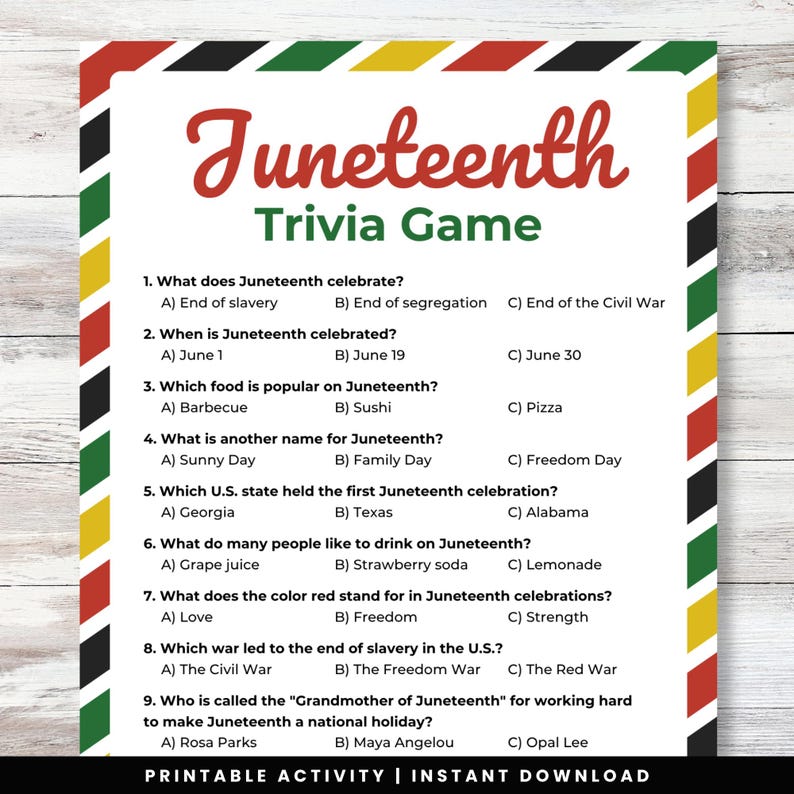 Juneteenth Trivia Game, Juneteenth Quiz, African American History Quiz ...