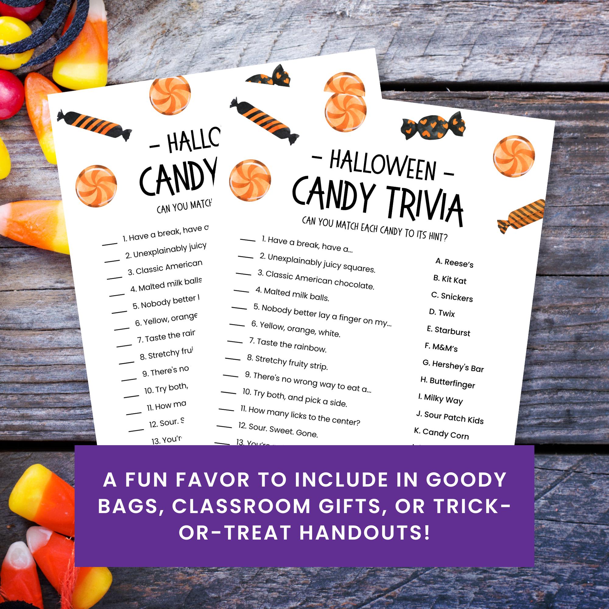 Halloween Candy Match Trivia Game | Printable Halloween Activity for ...