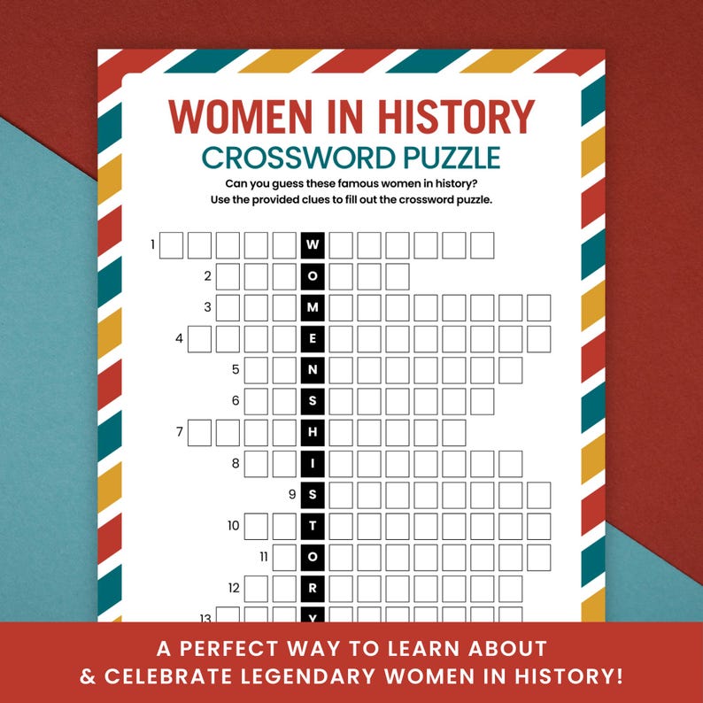 Famous Women in History Crossword Puzzle, PRINTABLE Womens History ...