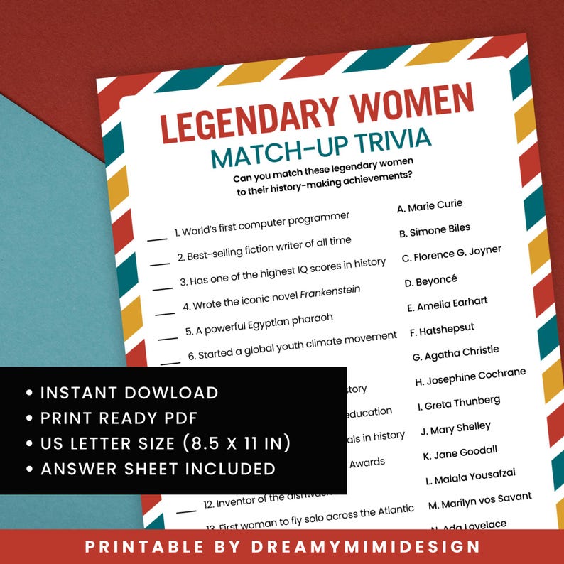 Famous Women in History, PRINTABLE Womens History Trivia for Kids ...