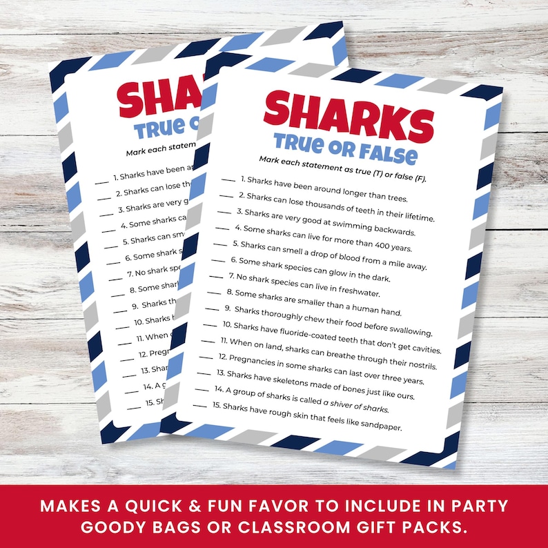 Shark Party Trivia Game | Classroom Printables | Shark Party Printables ...