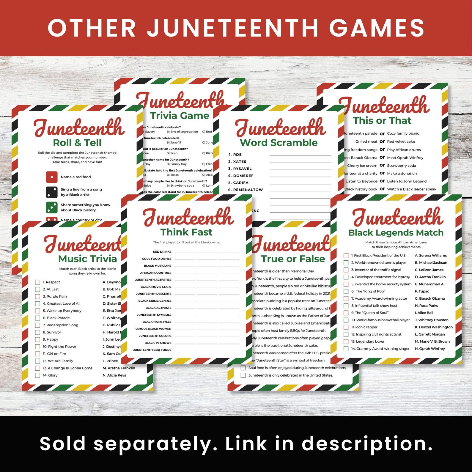 Juneteenth Black Legends Match Game, Black History Trivia for Kids ...