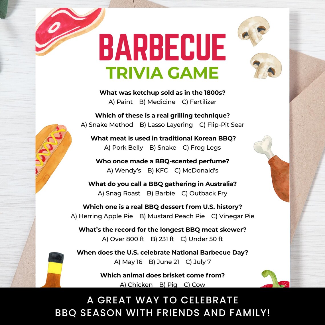 Backyard BBQ Trivia Game | Printable Summer Party Quiz for Family Game ...