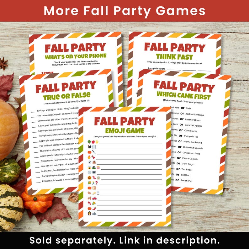 Printable Fall Party Game — Autumn Think Fast Activity for Kids, Adults ...