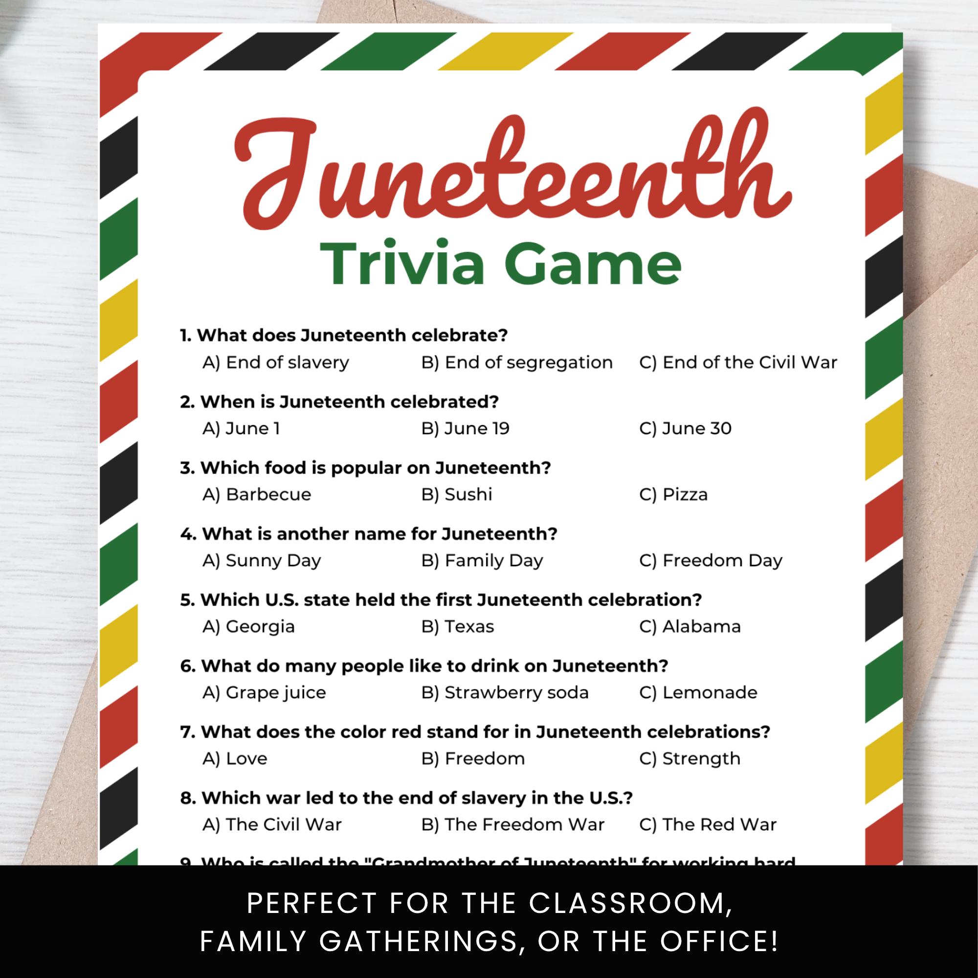Juneteenth Trivia Game, Juneteenth Quiz, African American History Quiz ...