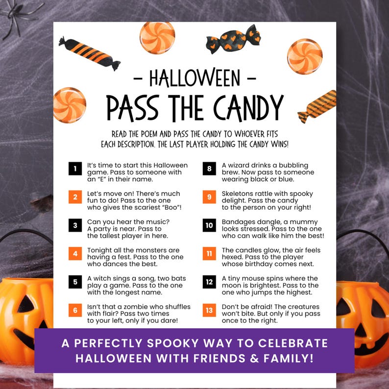 Halloween Pass the Candy Game | Printable Halloween Party Game for Kids ...