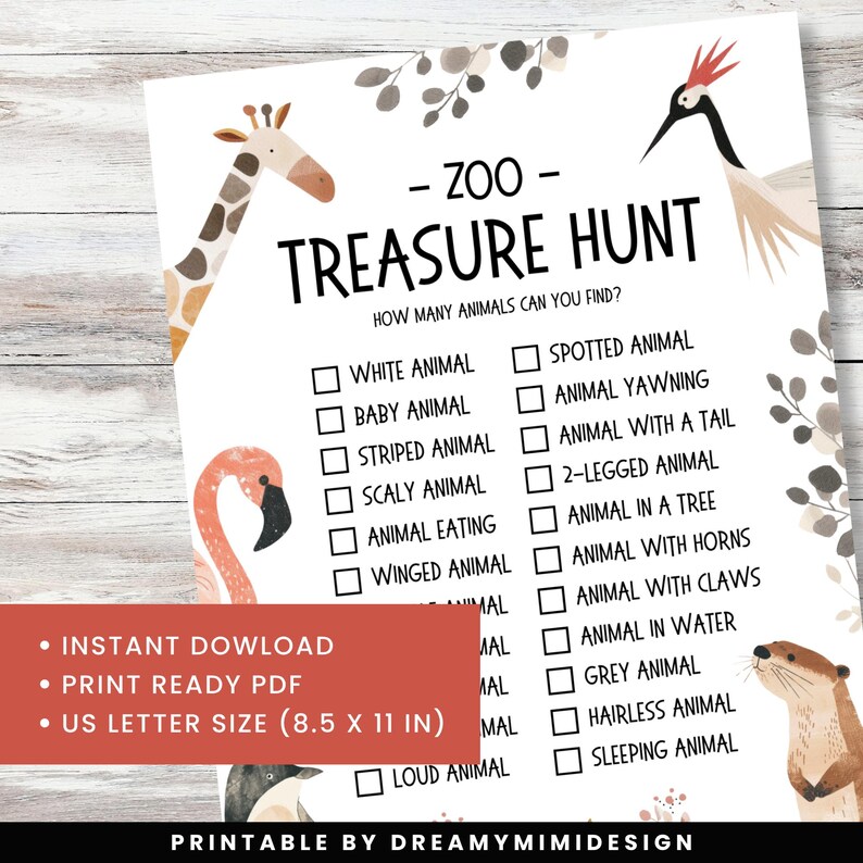 Zoo Scavenger Hunt for Kids, Printable Animal Treasure Hunt Game ...