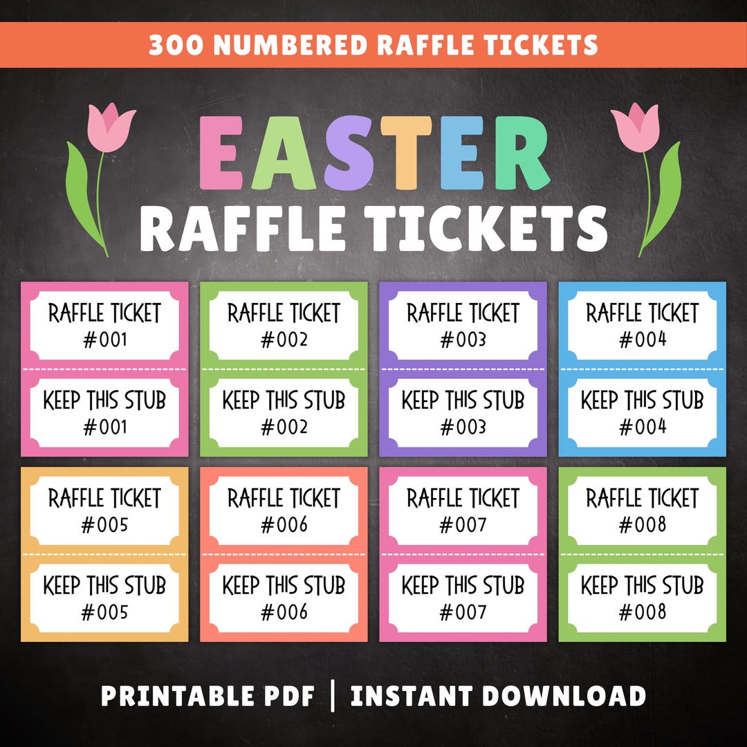 Easter Raffle Tickets, 300 PRINTABLE Tear off Tickets With Stubs and ...