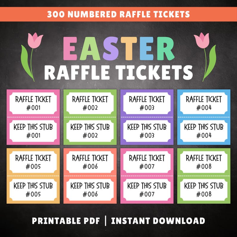 Easter Raffle Tickets, 300 PRINTABLE Tear off Tickets With Stubs and ...