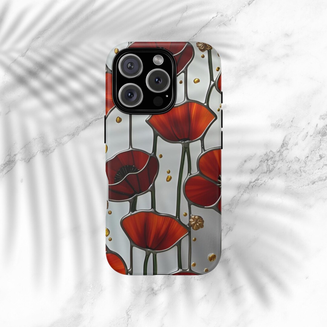 Floral Stained Glass Effect, iPhone Case With Poppy Design, Tough Cases ...