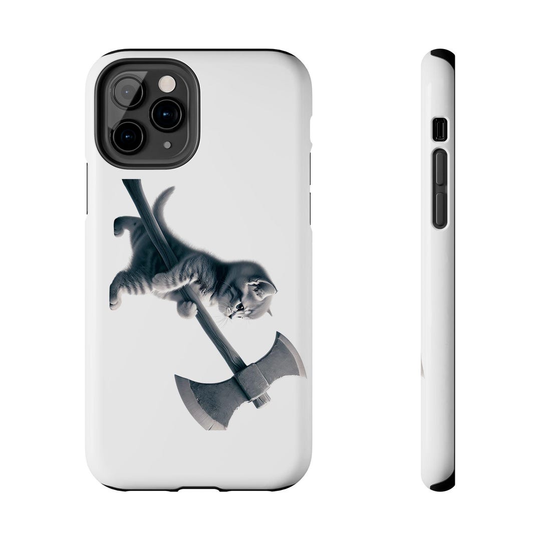 Cute Kitten With Battle Axe Tough Phone Cases, Fun Cat Lover Gift ...