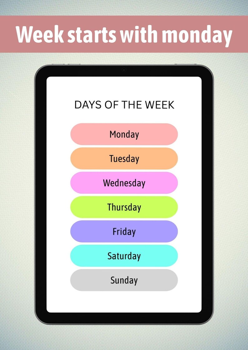 Days of the Week Printable Chart for Kids | Homeschool & Classroom ...