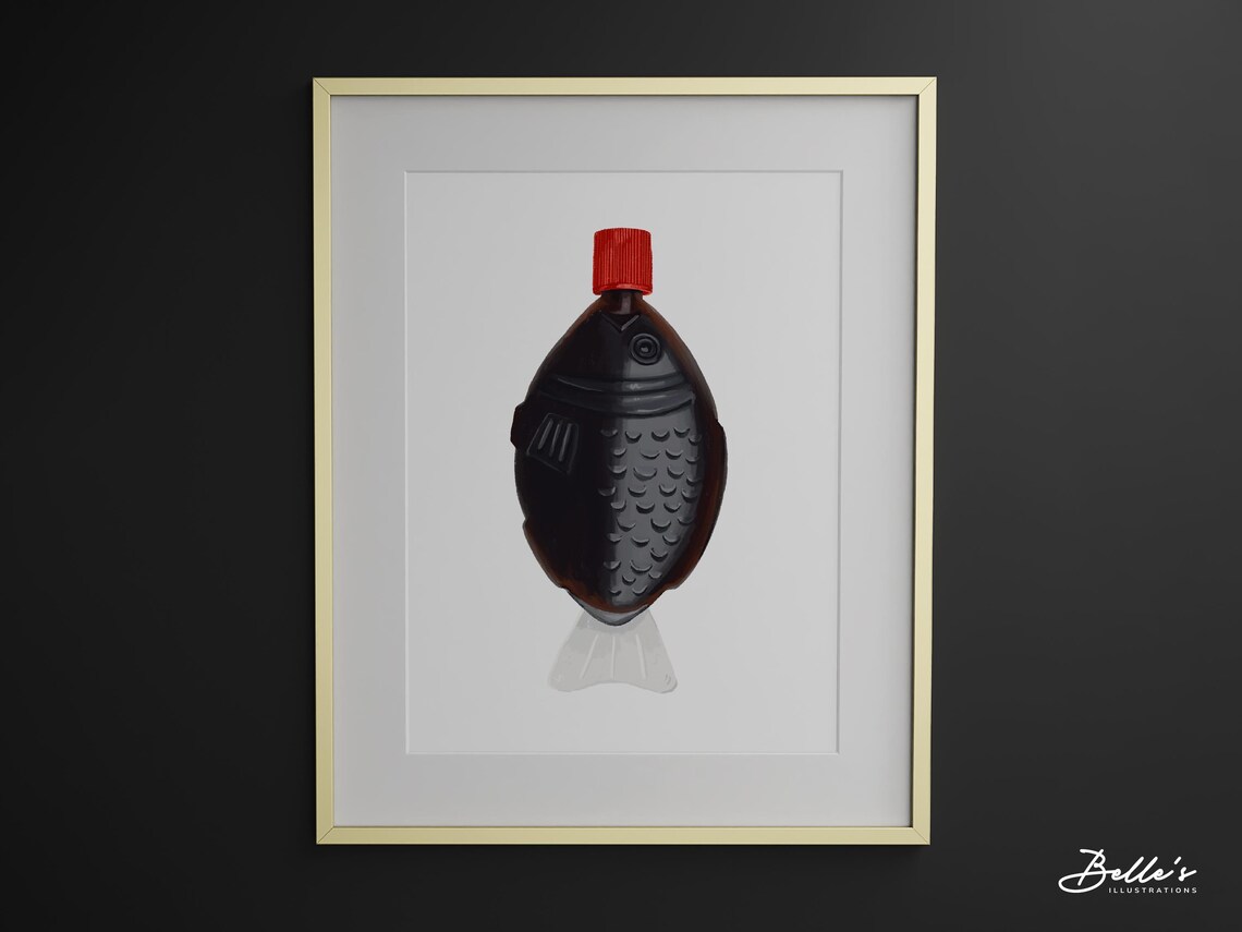 Cute Soy Sauce Fish Bottle Illustration for Sushi Lovers, Home Decor ...
