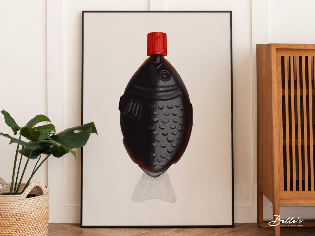 Cute Soy Sauce Fish Bottle Illustration for Sushi Lovers, Home Decor ...