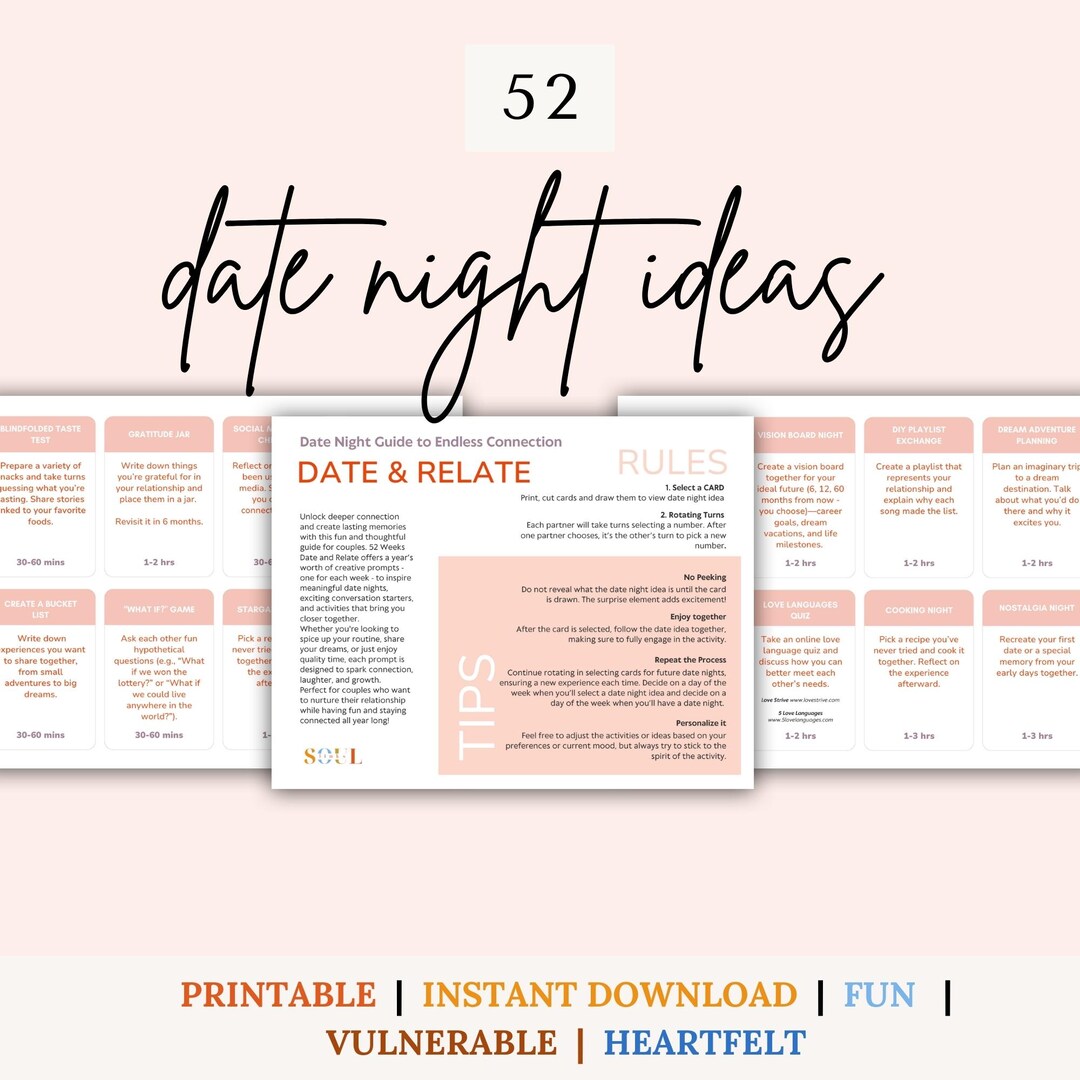 Date Night Ideas Printable: 52 Creative Prompts for Couples - Etsy