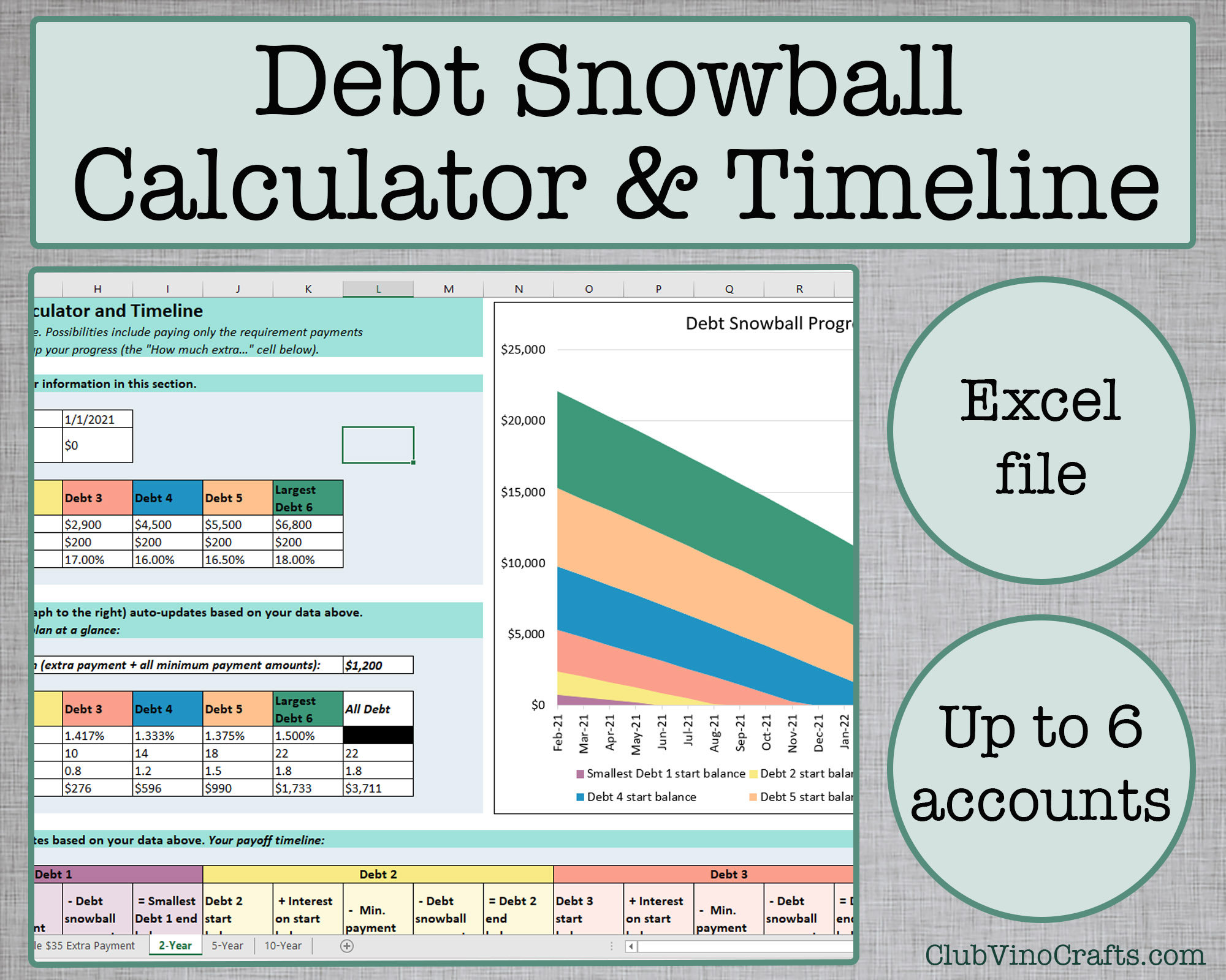 Excel Debt Snowball Calculator and Timeline - Easy Financial Tracker ...