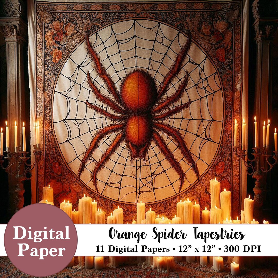 11 Digital Papers - Orange Spider Castle Tapestries - Instant Digital ...