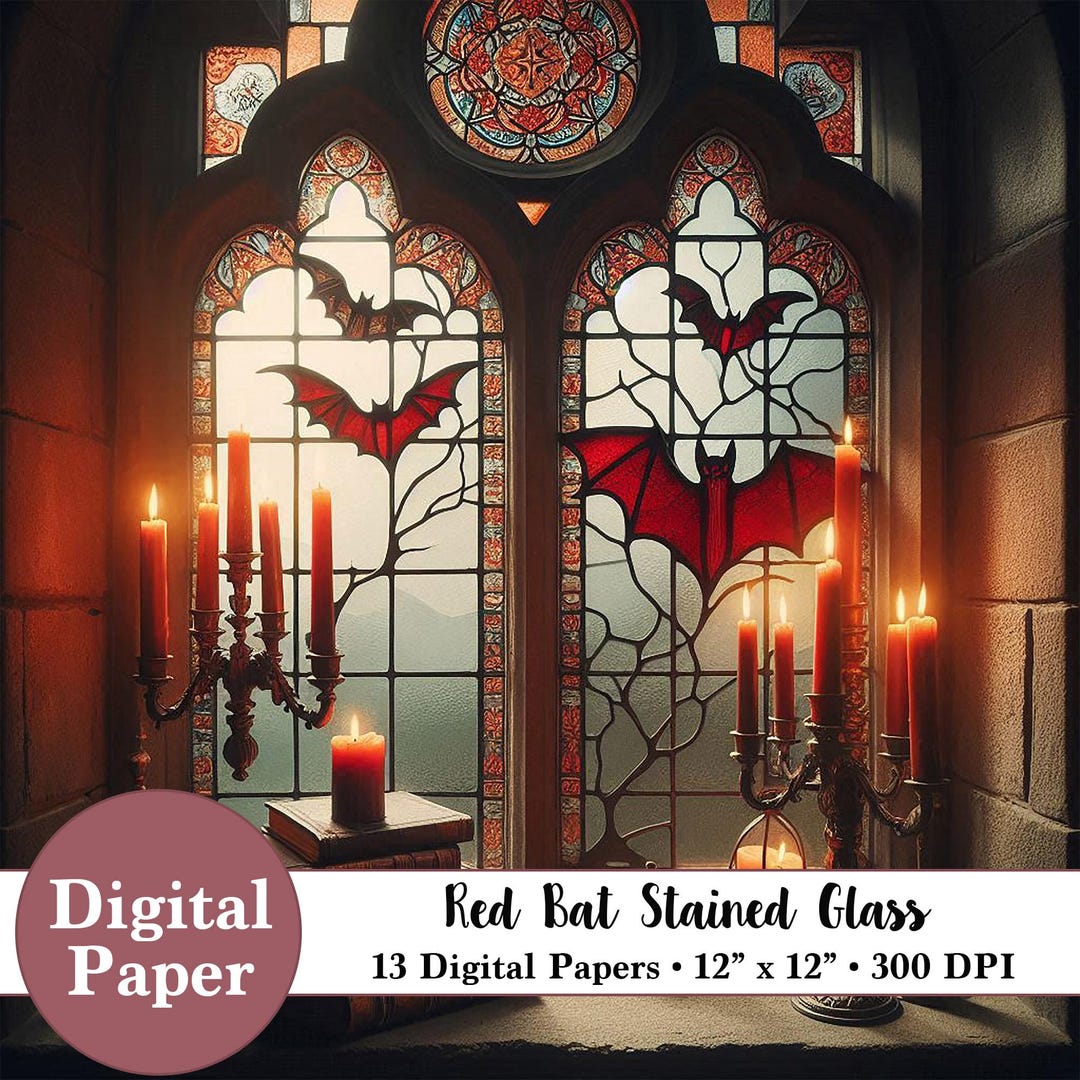 13 Digital Papers - Red Spider and Web Stained Glass Castle Windows ...