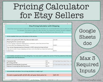 Etsy Product Cost Calculator Google Sheets Labor Costs - Etsy