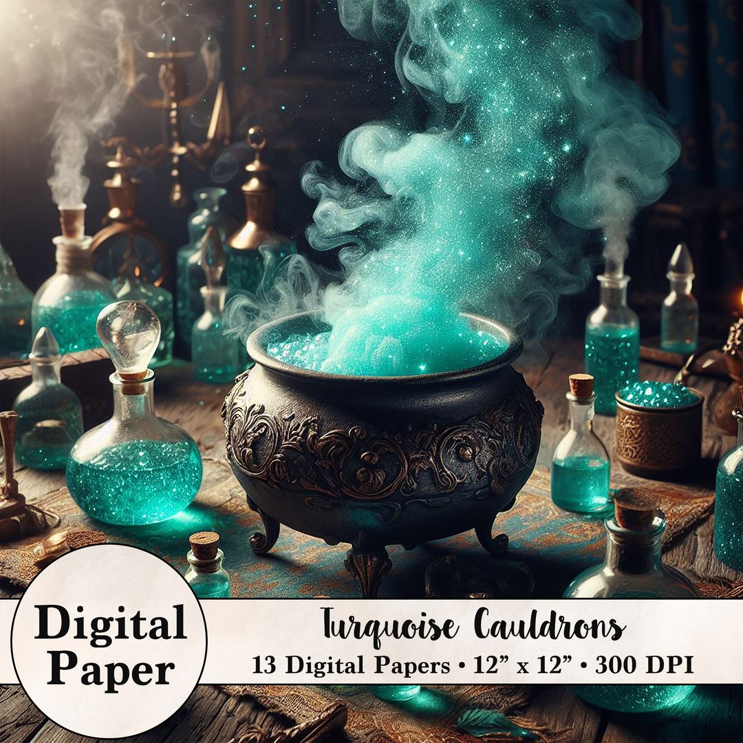 13 Wizard Digital Papers - Turquoise Cauldrons - Instant Digital ...