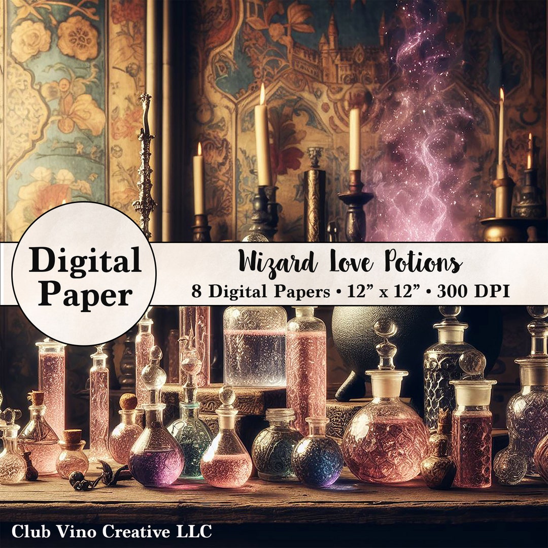 8 Wizard Digital Papers - Pink and Purple Love Potions - Instant ...