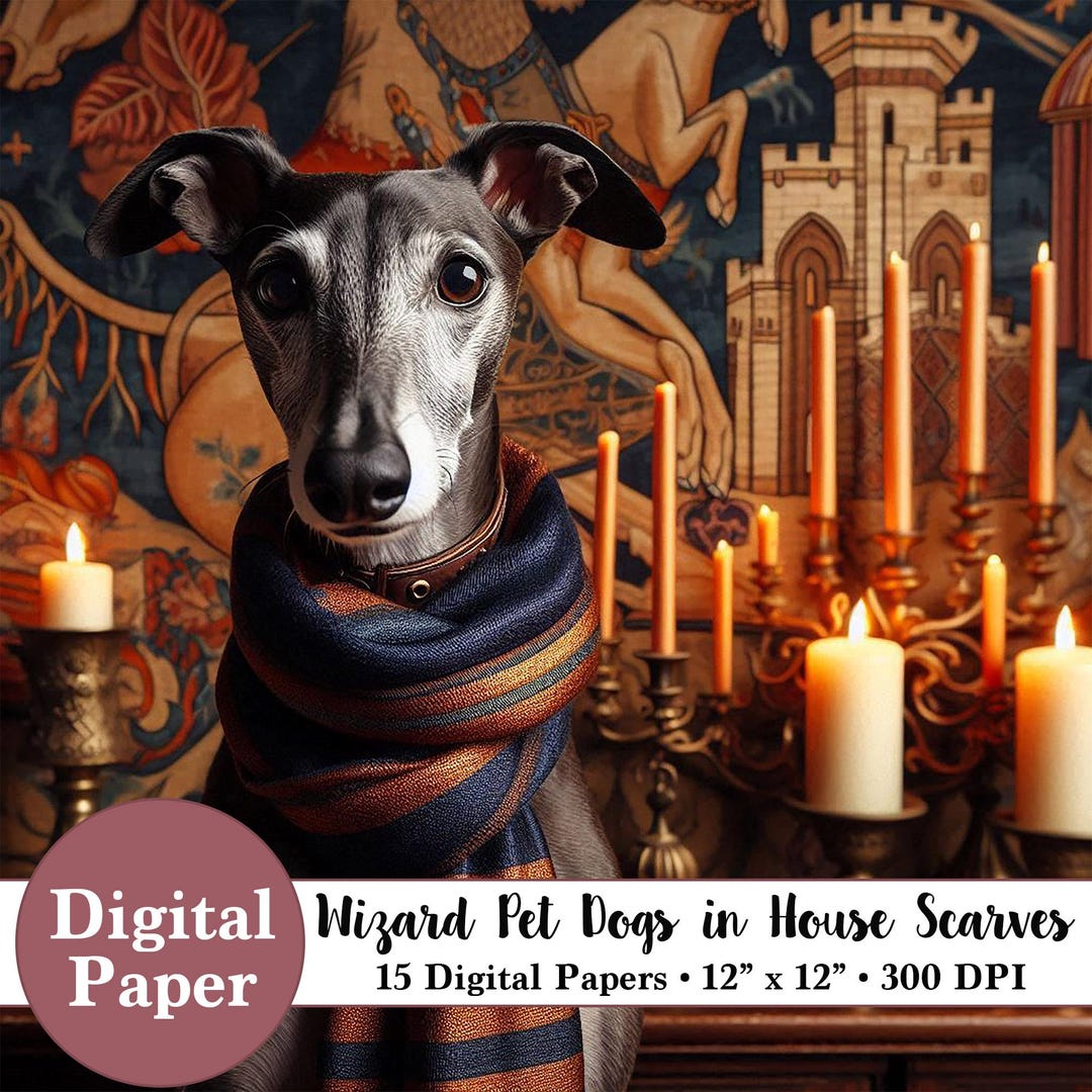 15 Wizard Digital Papers - Wizard Dogs With Blue and Bronze House ...