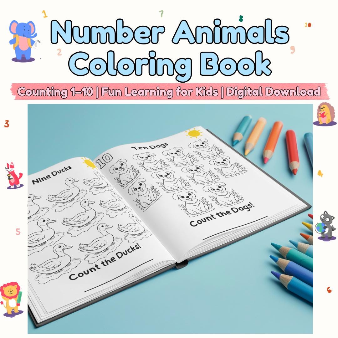 Number Animals Coloring Book for Kids | Counting 1-10 Printable ...