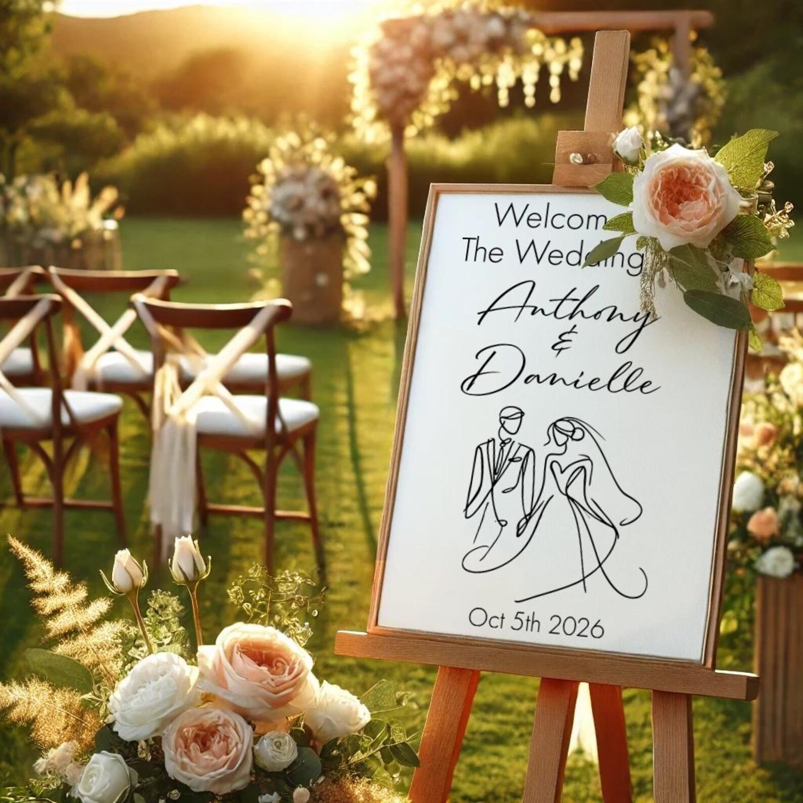Custom Wedding Welcome Sign: Illustrated Bride and Groom (digital PDF ...