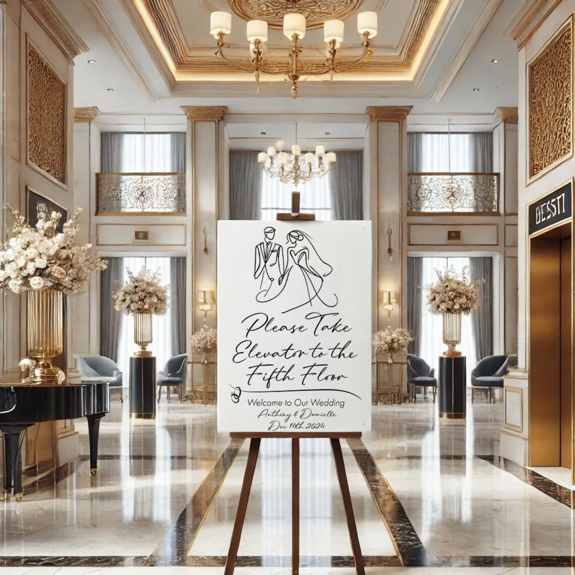 Custom Wedding Directional Sign: Elegant Elevator or Stairs Decor - Etsy