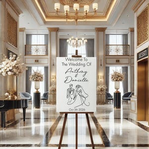 Custom Wedding Welcome Sign: Illustrated Bride and Groom (digital PDF ...