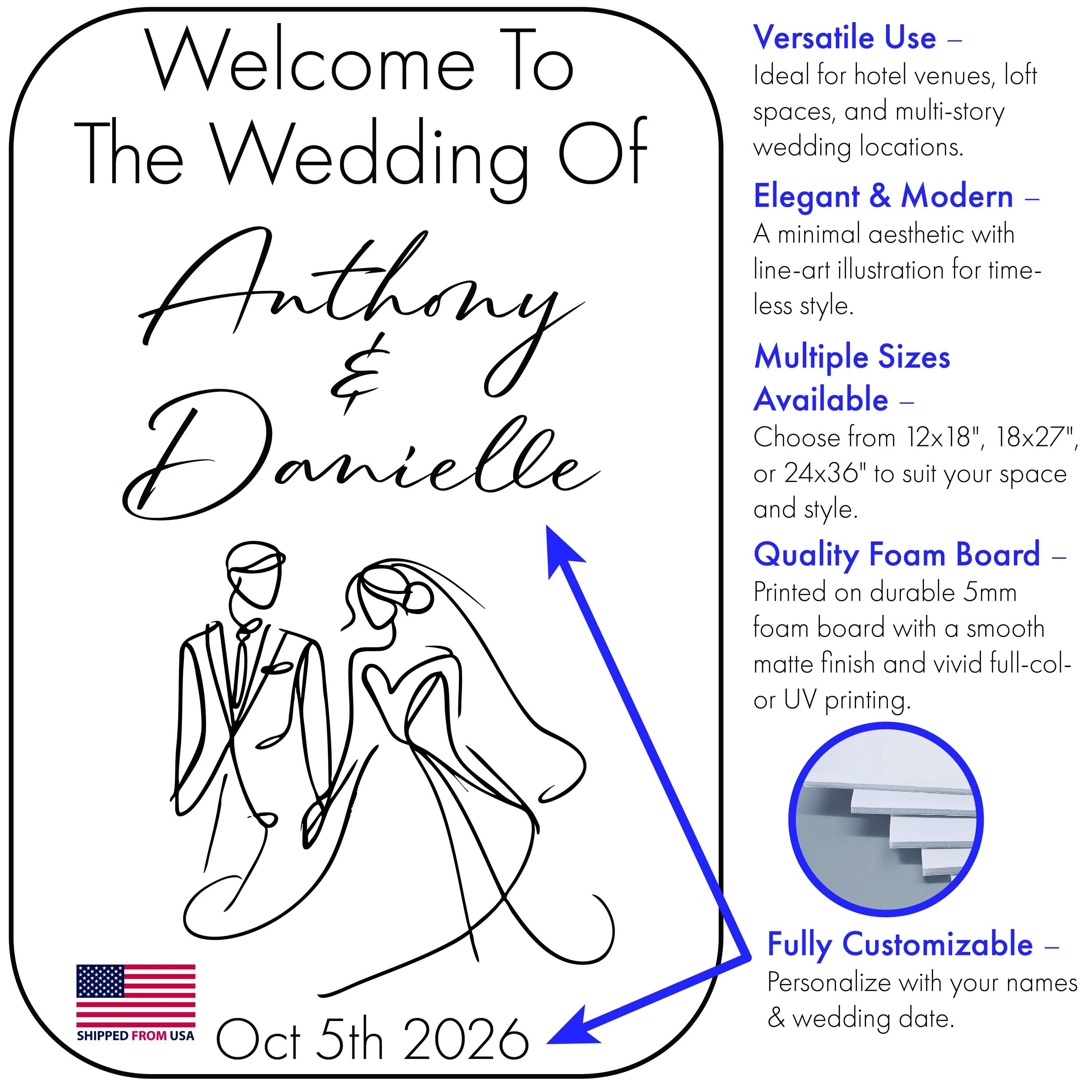 Custom Wedding Welcome Sign: Illustrated Bride and Groom (digital PDF ...